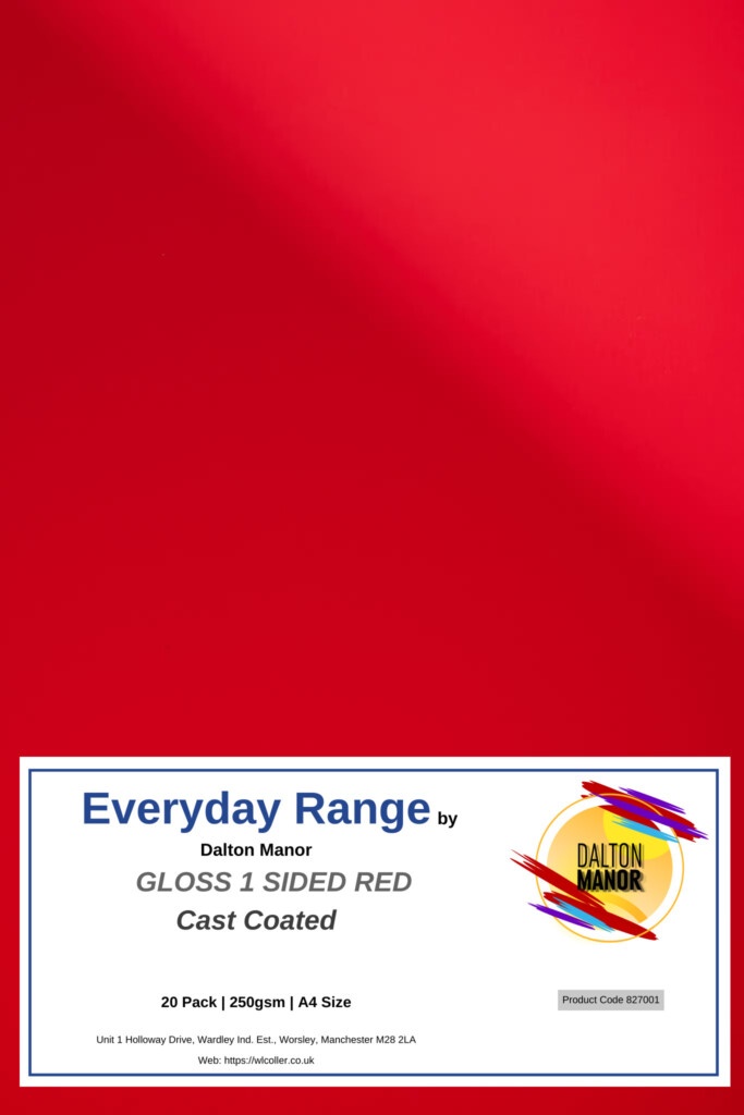 Dalton Manor A4 Gloss Red Card PK20 - WL Coller Ltd