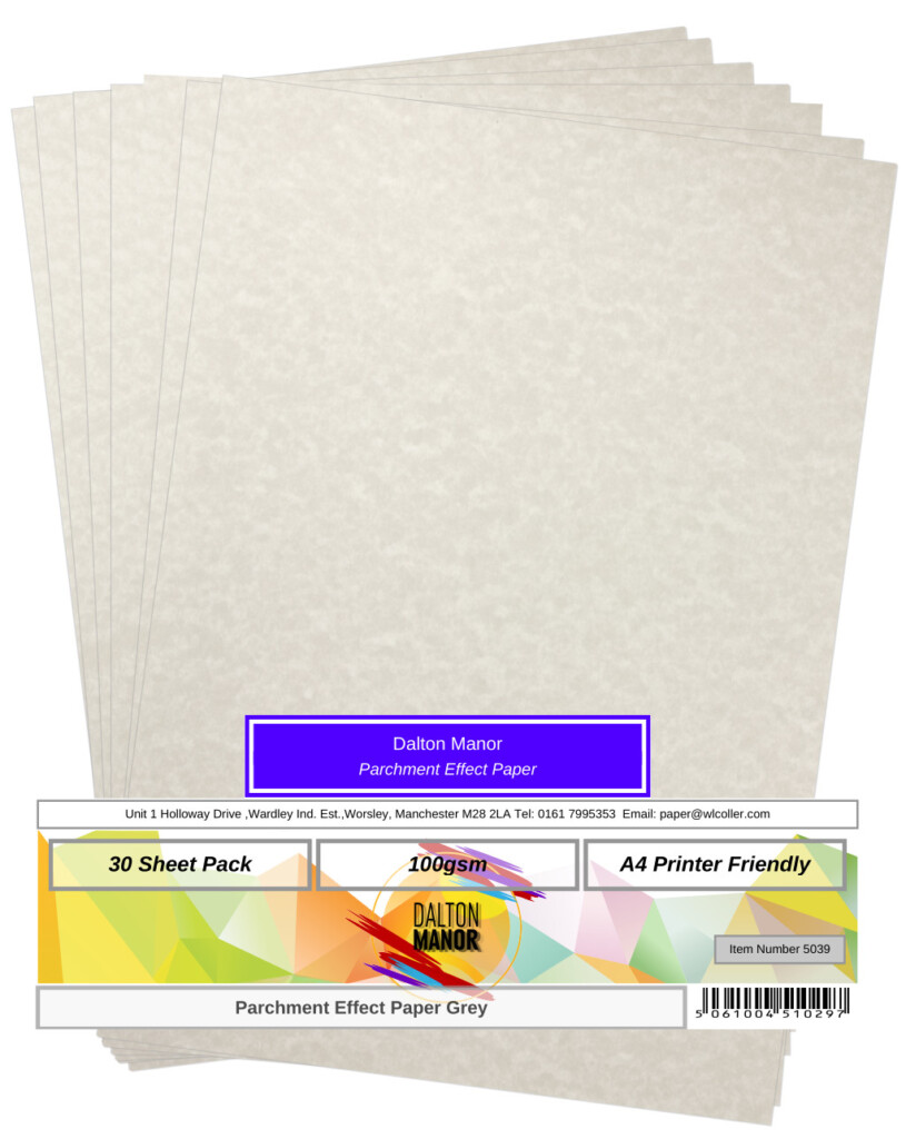Dalton Manor A4 Grey Parchment Paper PK30 - WL Coller Ltd