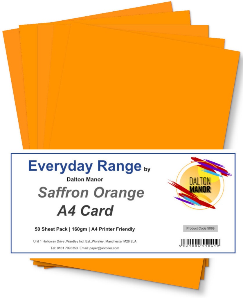 Dalton Manor A4 Saffron Orange Card PK50 - WL Coller Ltd